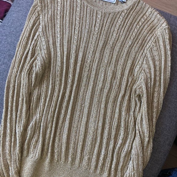 Evan Picone | Sweaters | Vintage Gold Cable Knitted Metallic Gold ...